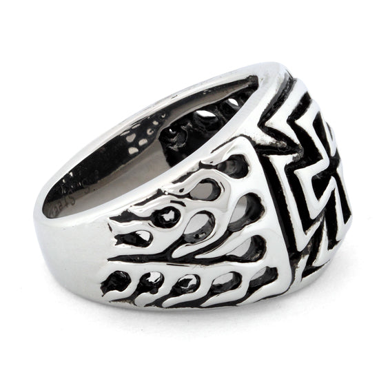 Stainless Steel Flaming Double Iron Cross Ring – Badass Jewelry