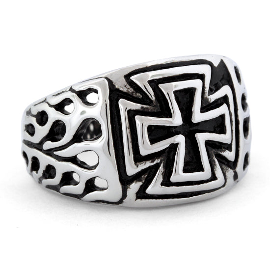 Stainless Steel Flaming Double Iron Cross Ring – Badass Jewelry
